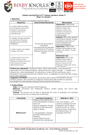 21st WEEK 3-5-SLP - Lesson Plan - Subject Learning Plan in 21st Century ...