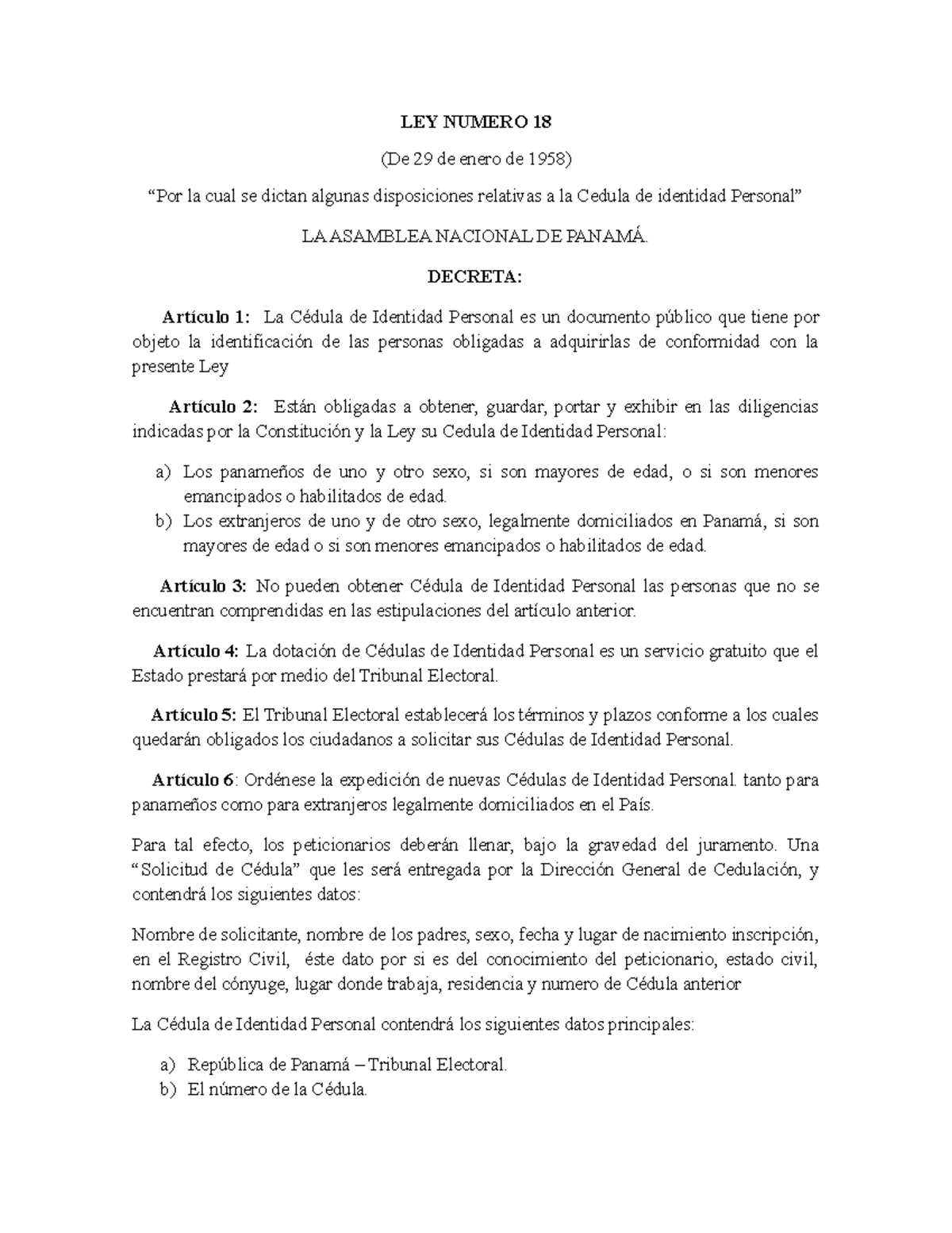 Ley N°18 -29-01- 1958 - sdfgsdfgsdfg - LEY NUMERO 18 (De 29 de enero de ...