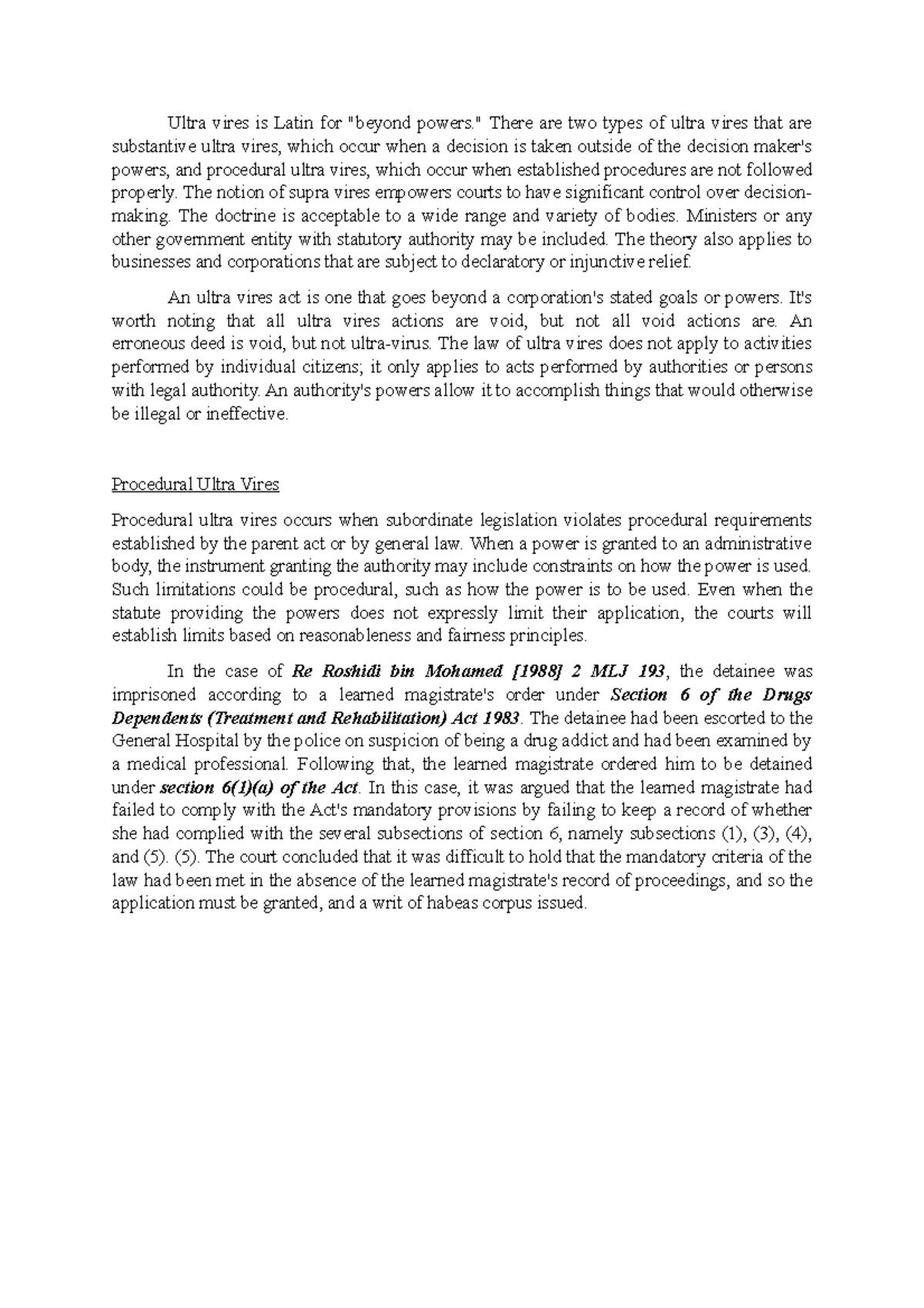 Procedural Ultra Vires WEEK 6 - Ultra vires is Latin for "beyond powers ...