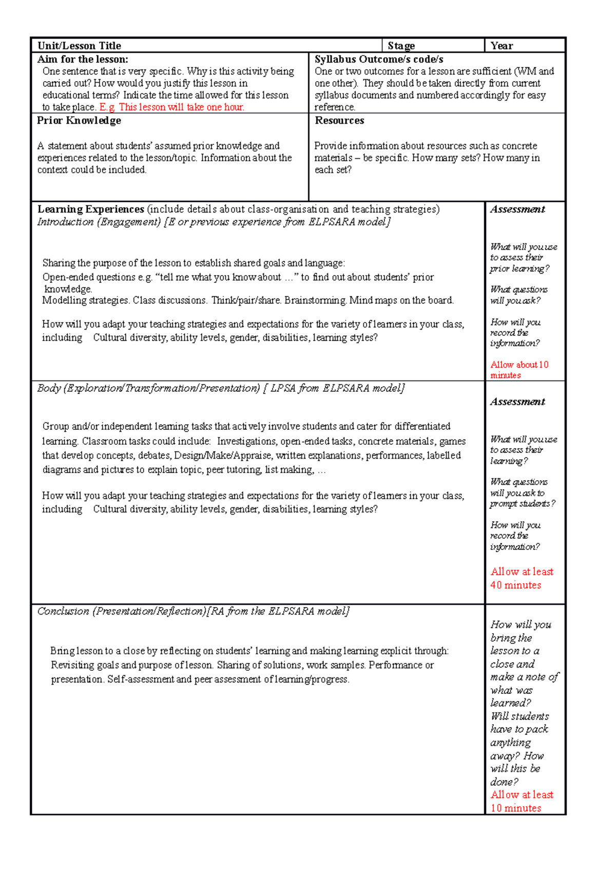 Lesson plan guidelines 2019 - Unit/Lesson Title Stage Year Aim for the ...