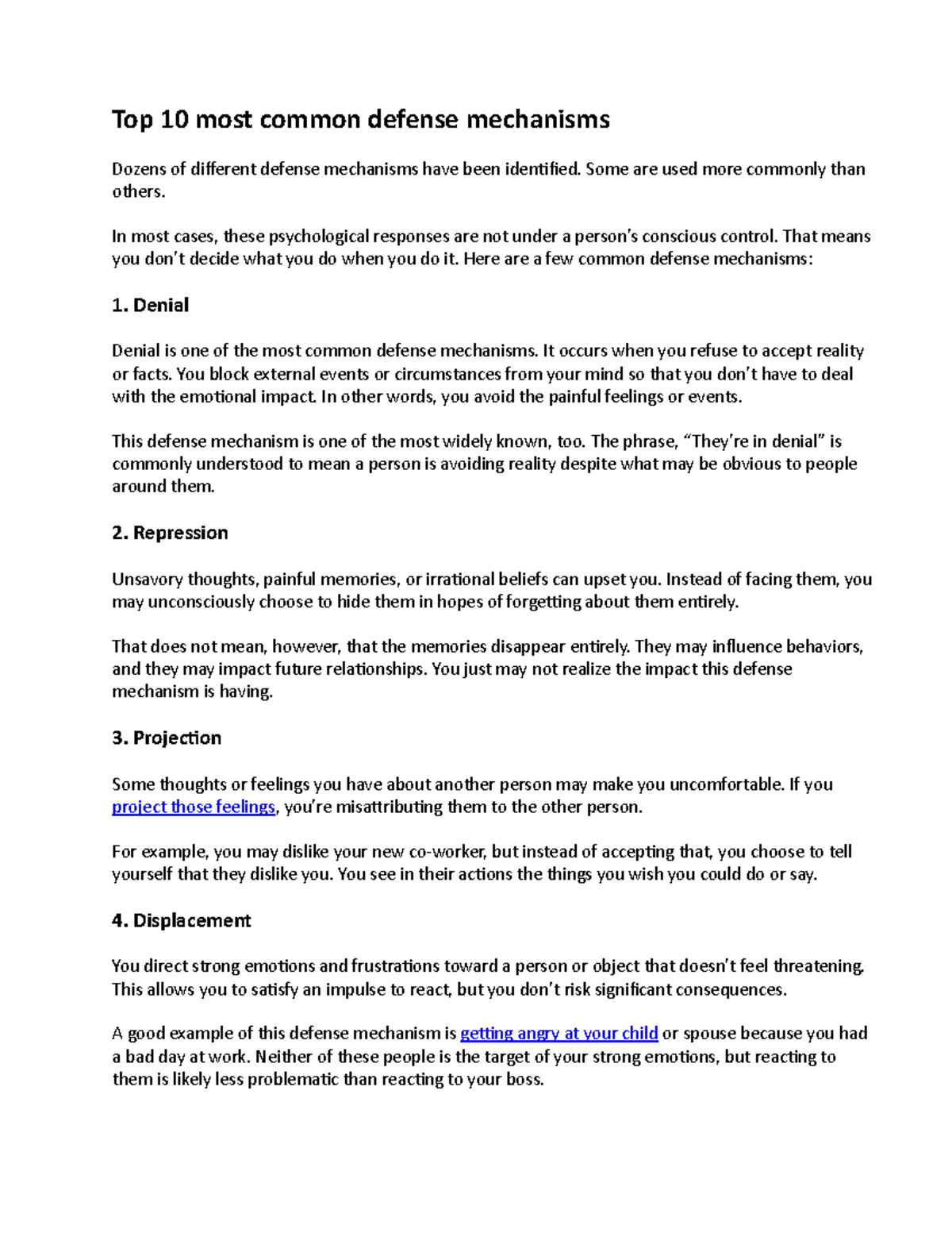 Top 10 most common defense mechanisms - Top 10 most common defense ...