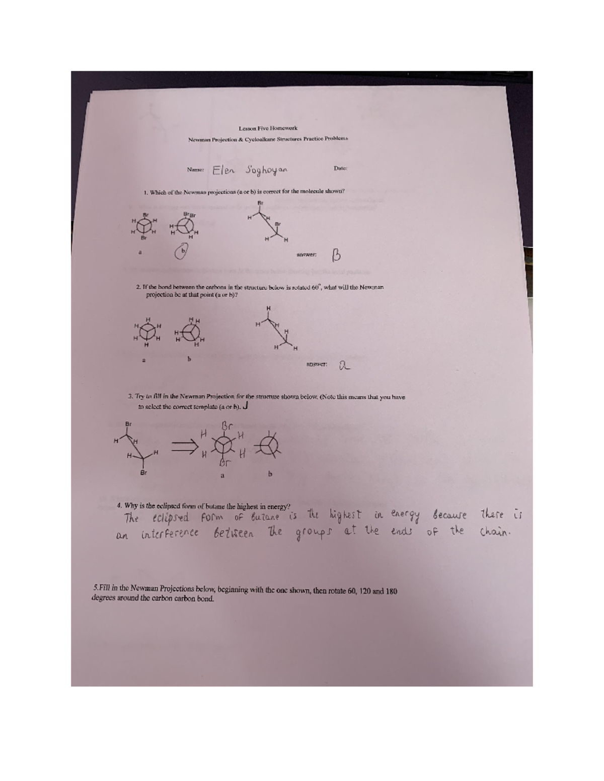Lesson 5 homework organic chem 1 - Lesson Five Homework Newman ...