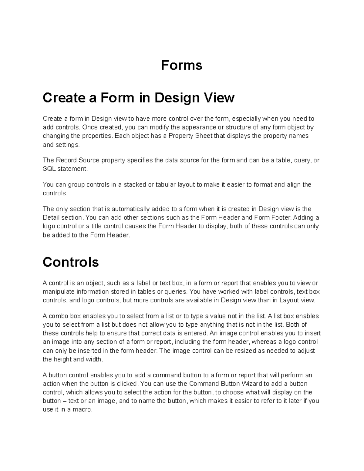 Forms - Forms Create a Form in Design View Create a form in Design view ...