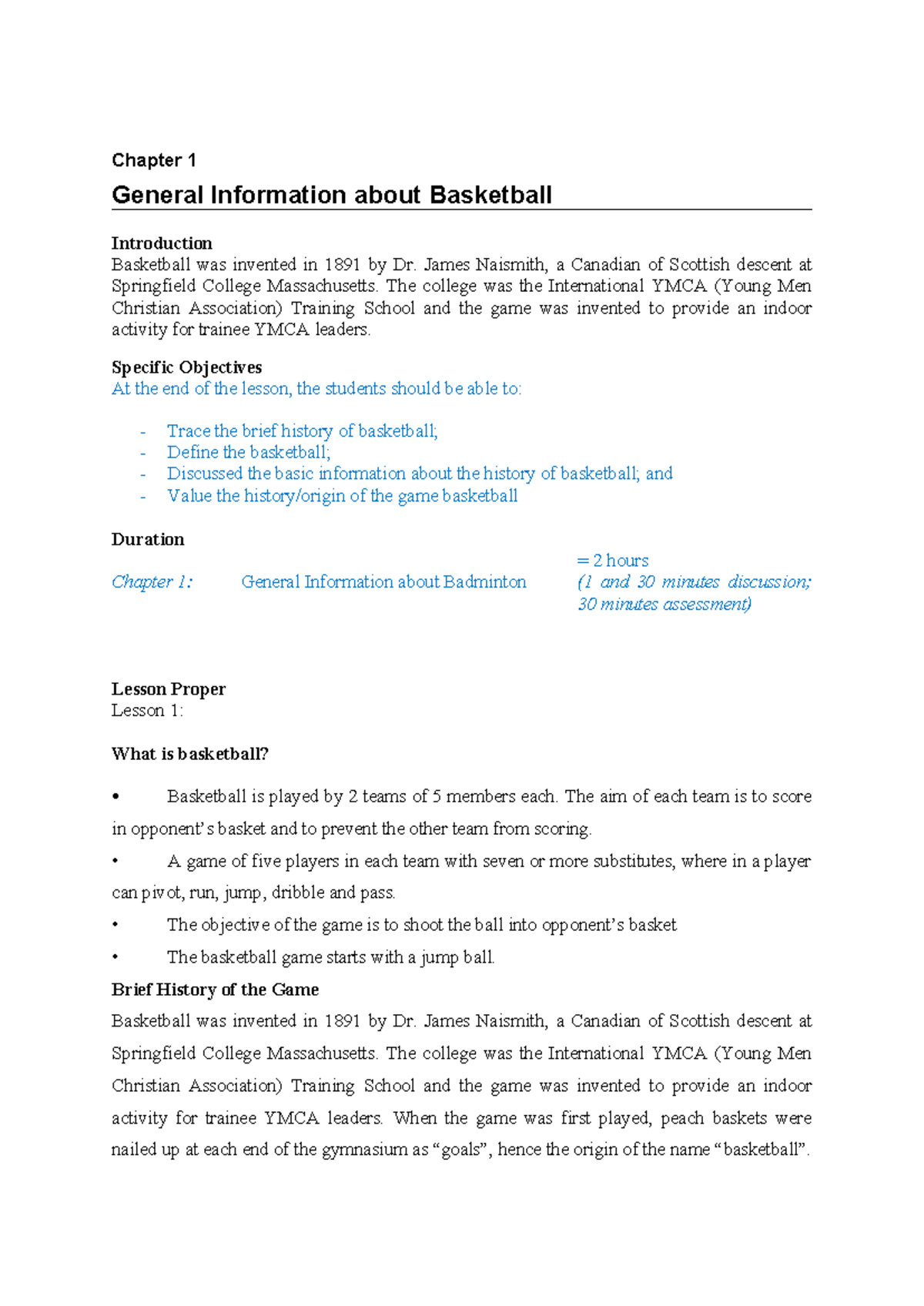 Chapter 1-2 Basketball - Chapter 1 General Information about Basketball ...