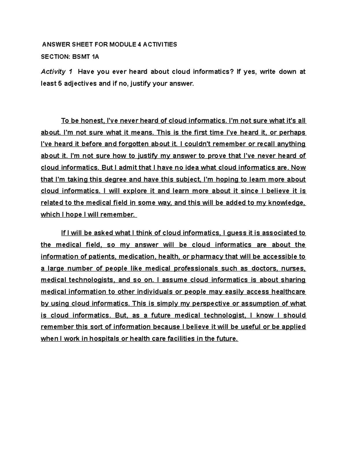 Answer Sheet FOR Module 4 Activities - ANSWER SHEET FOR MODULE 4 ...