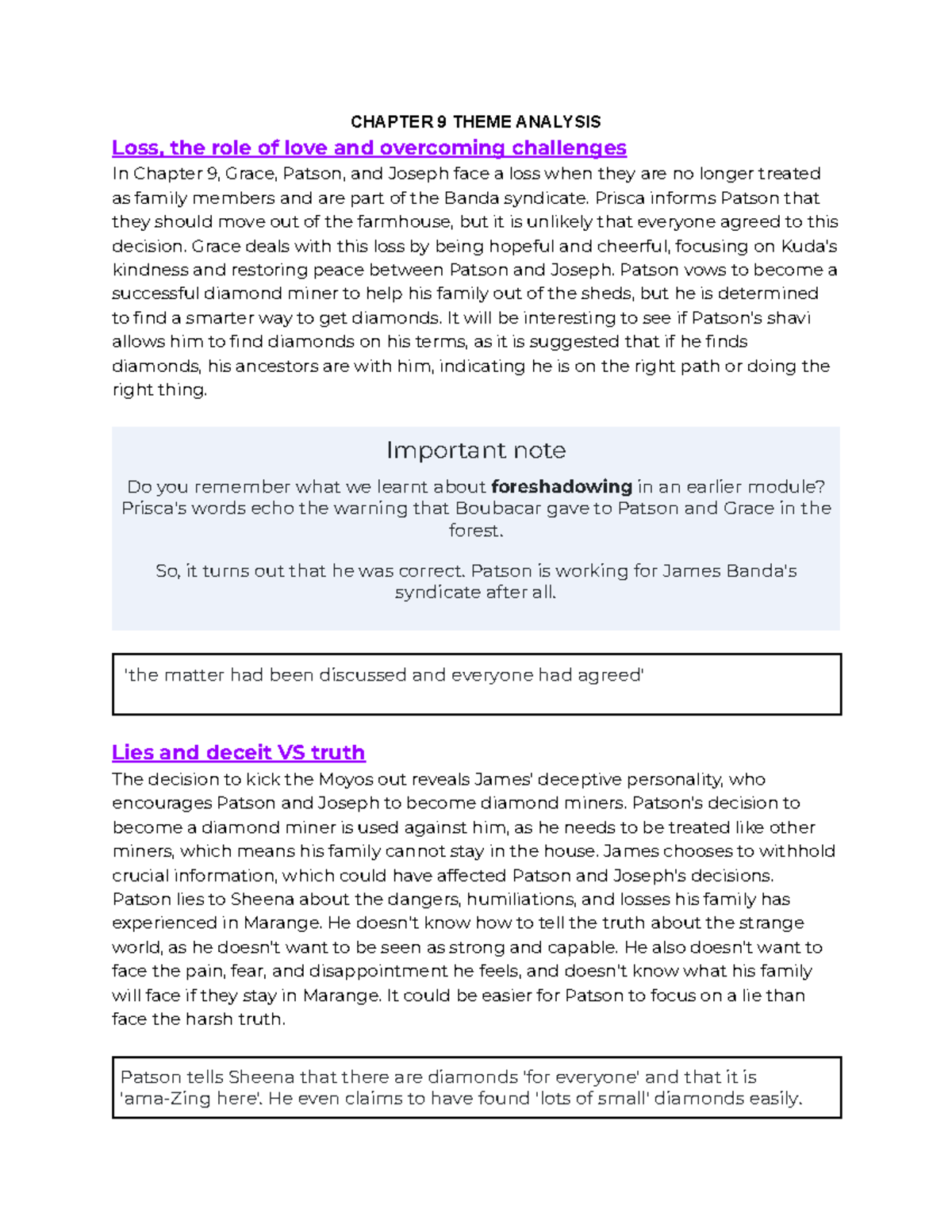 Themes-3 - Summary on themes chapter 3 - CHAPTER 9 THEME ANALYSIS Loss ...