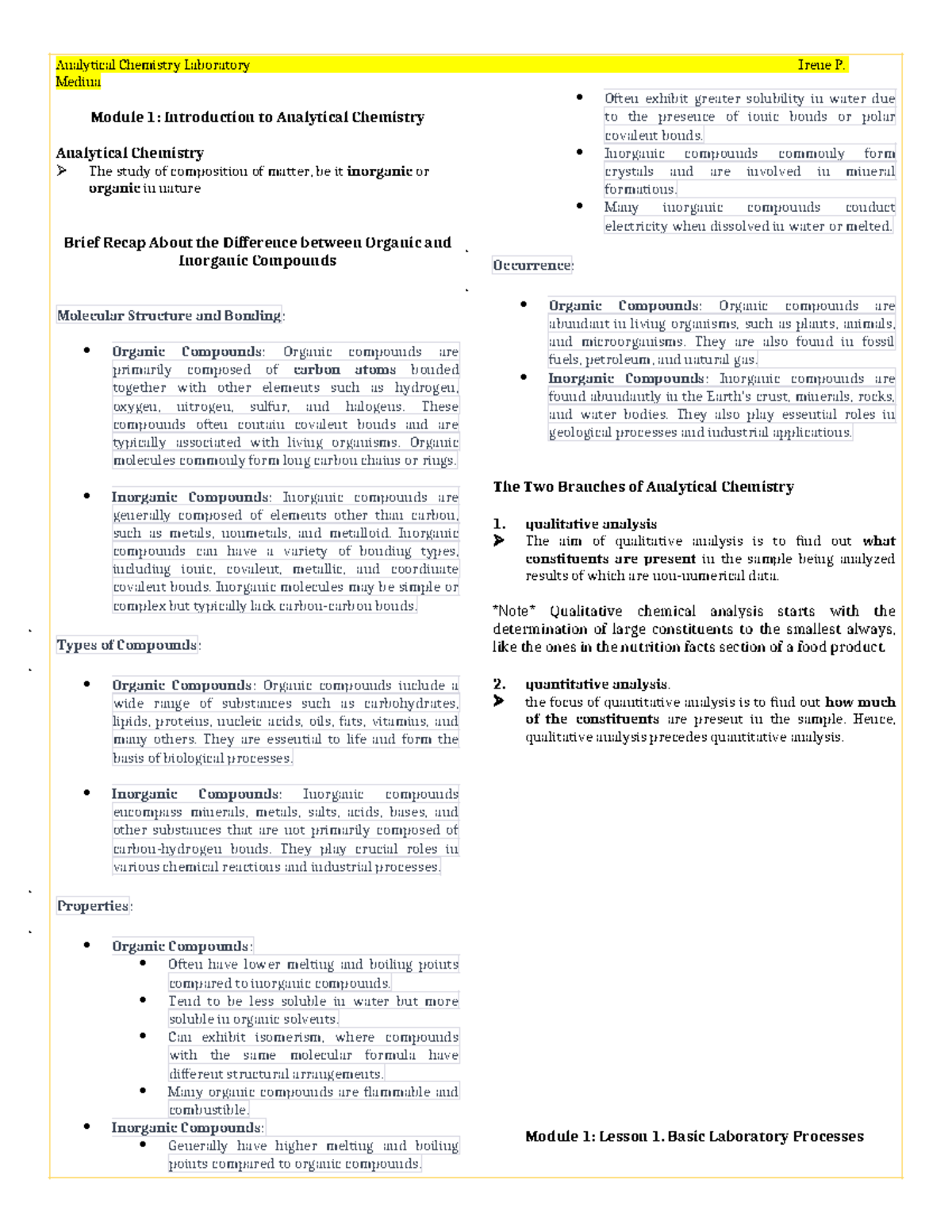 Anachem Laboratory Notes - Medina Module 1: Introduction to Analytical ...