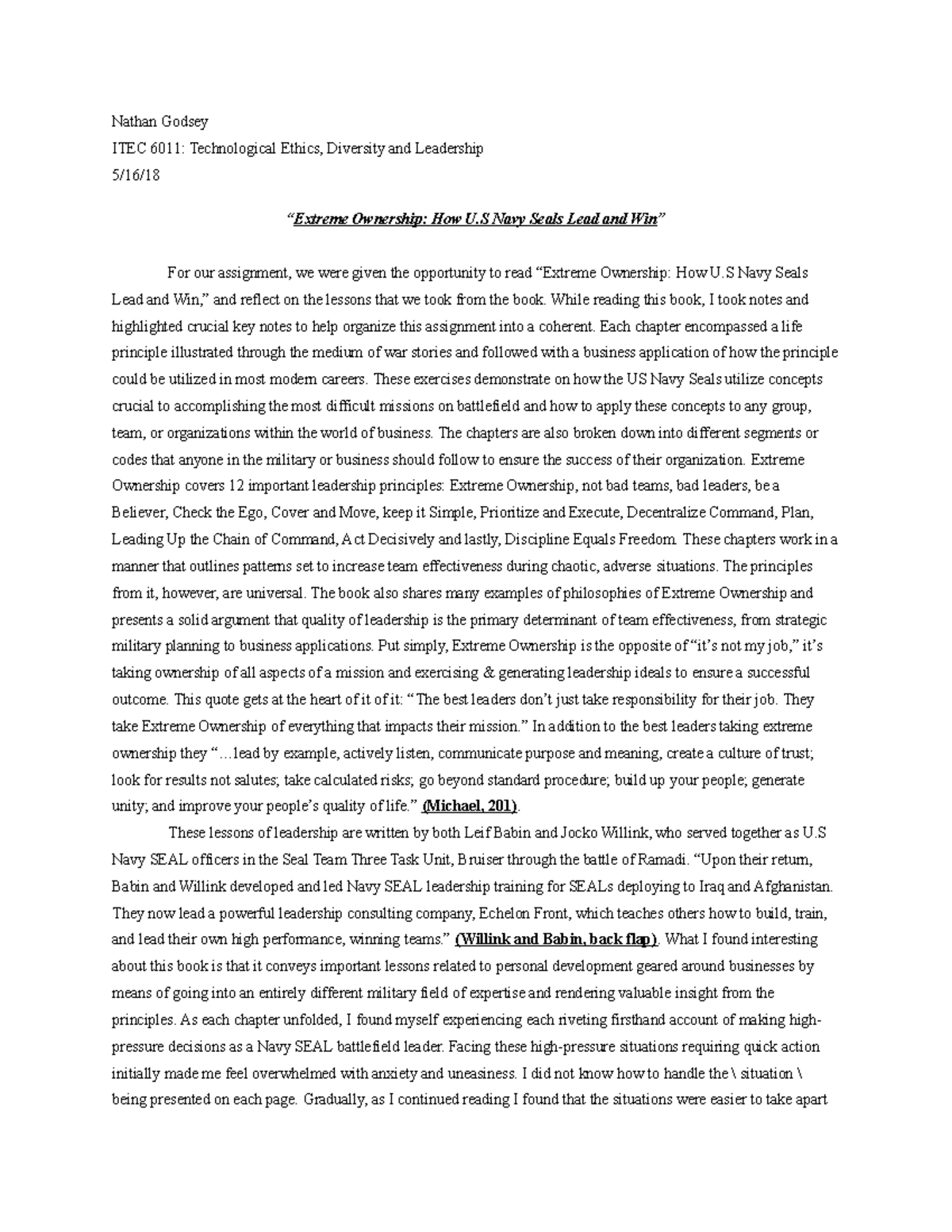 Extreme Ownership - Accountability - ITEC 4300 - ECU - Studocu