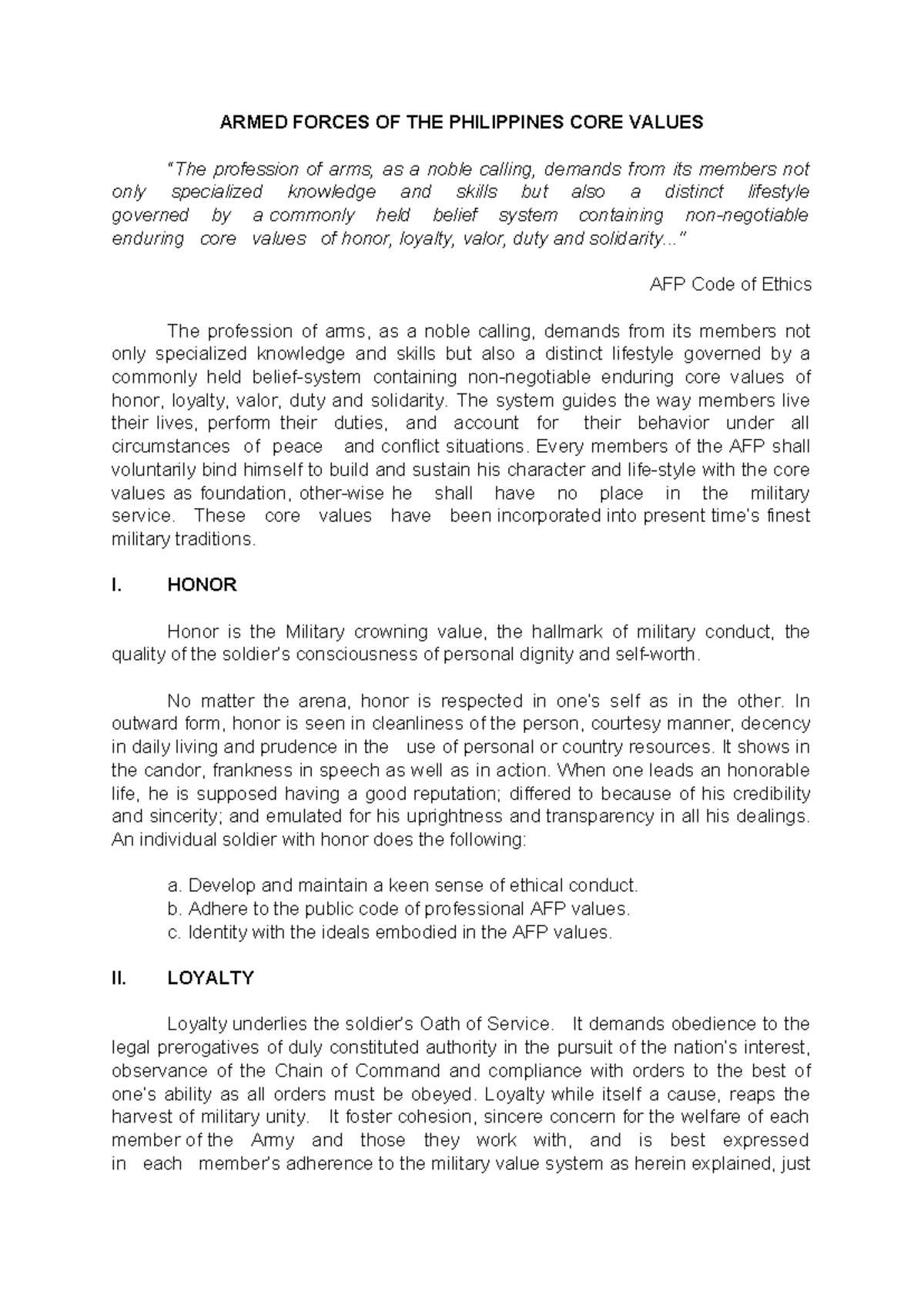 Armed Forces OF THE Philippines CORE Values - ARMED FORCES OF THE ...