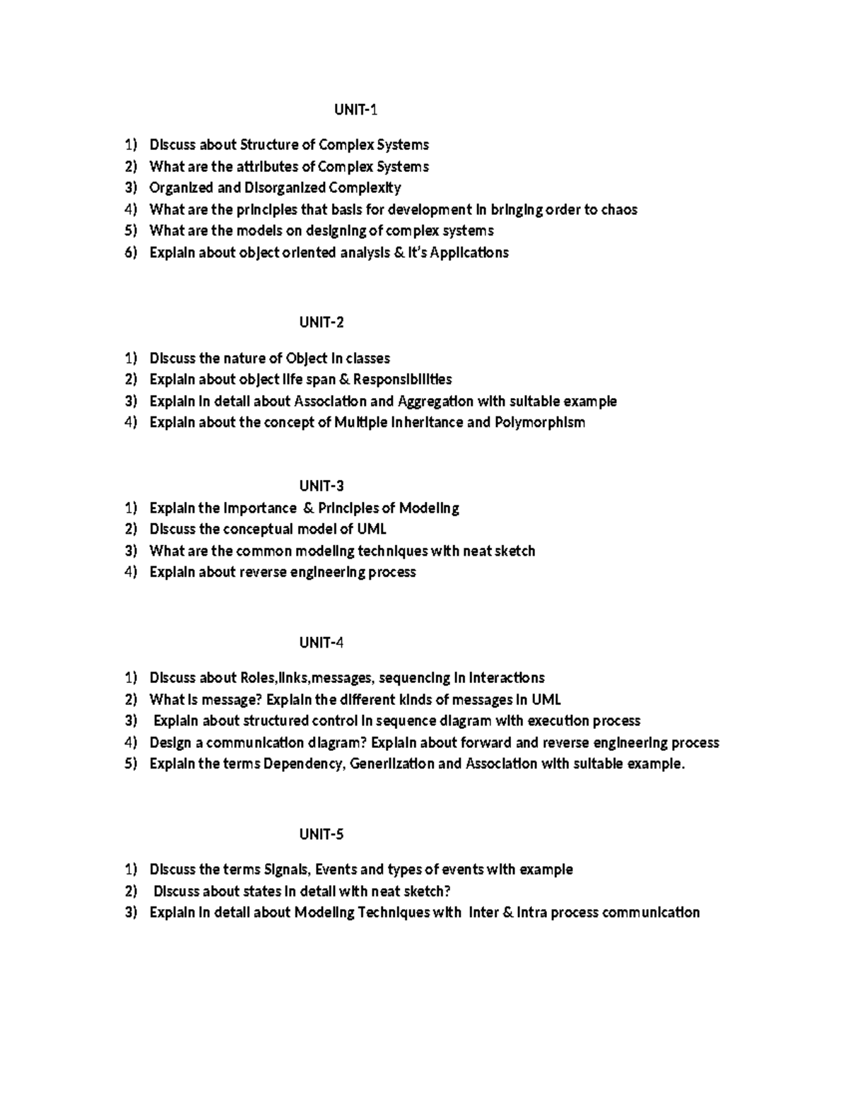 Ooad Imp Questions Unit Wise Unit Discuss About Structure Of Complex Systems What Are The