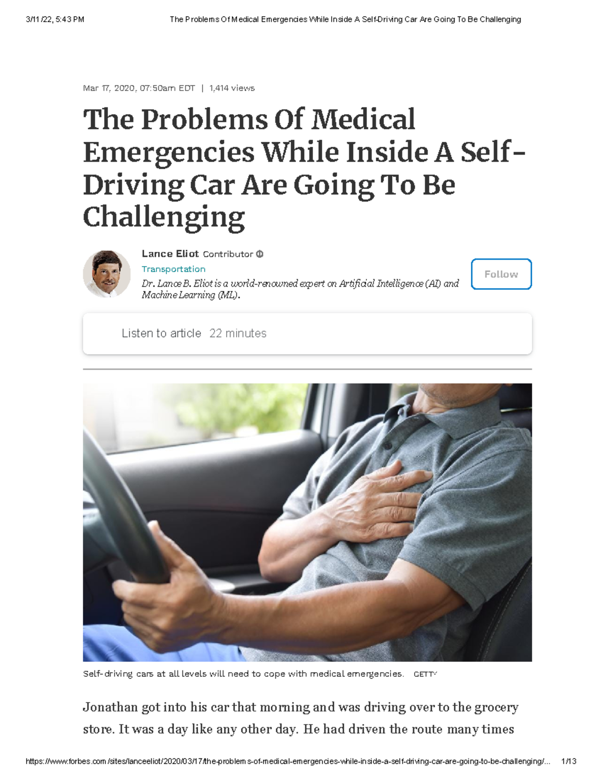 The Problems Of Medical Emergencies While Inside A Self-Driving Car Are ...