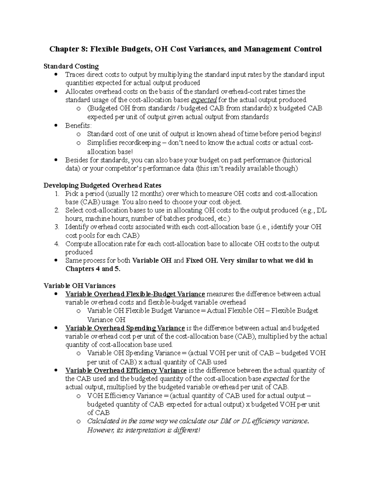 Chapter 8 - overhead cost variances - Chapter 8: Flexible Budgets, OH Cost Variances, and ...
