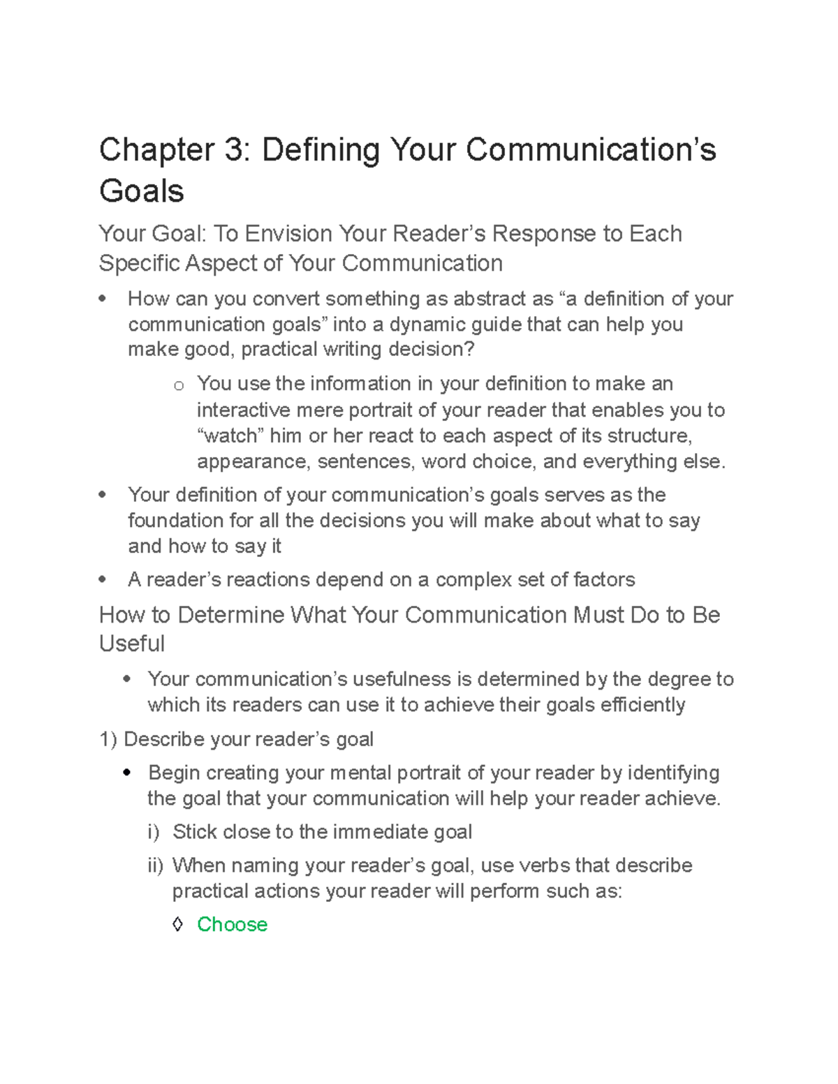 Chapter 3 notes - Chapter 3: Defining Your Communication’s Goals Your ...
