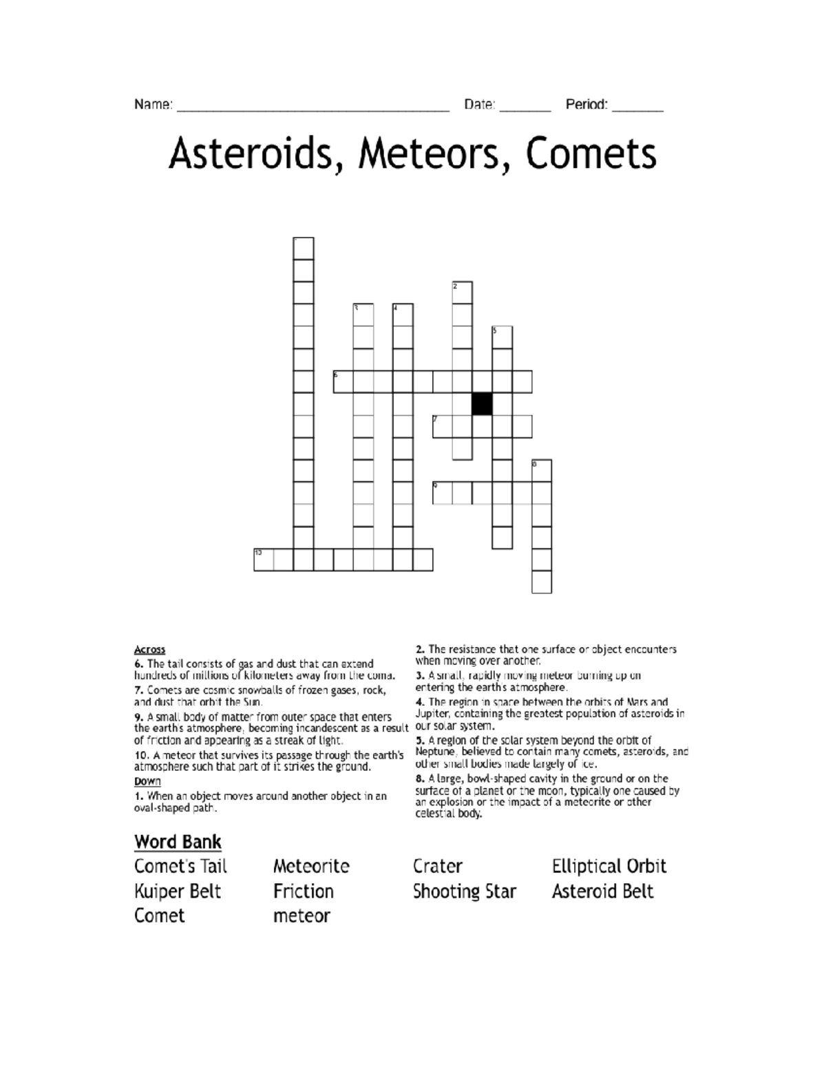 Science 8 Asteroids Comets Meteors - Name: Date: Period: Asteroids ...