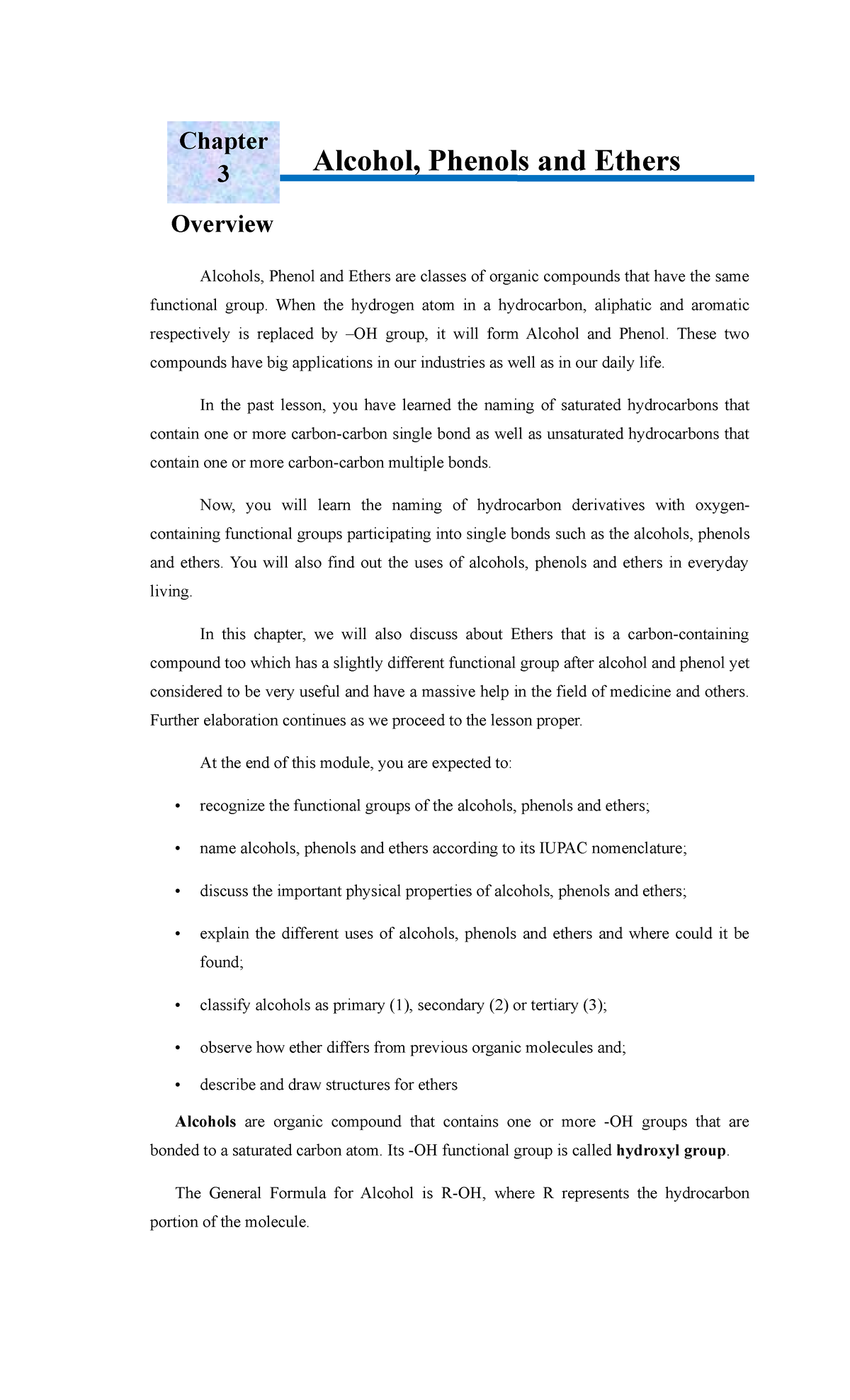 Chapter 3 Alcohol Phenol - Alcohol, Phenols and Ethers Overview ...