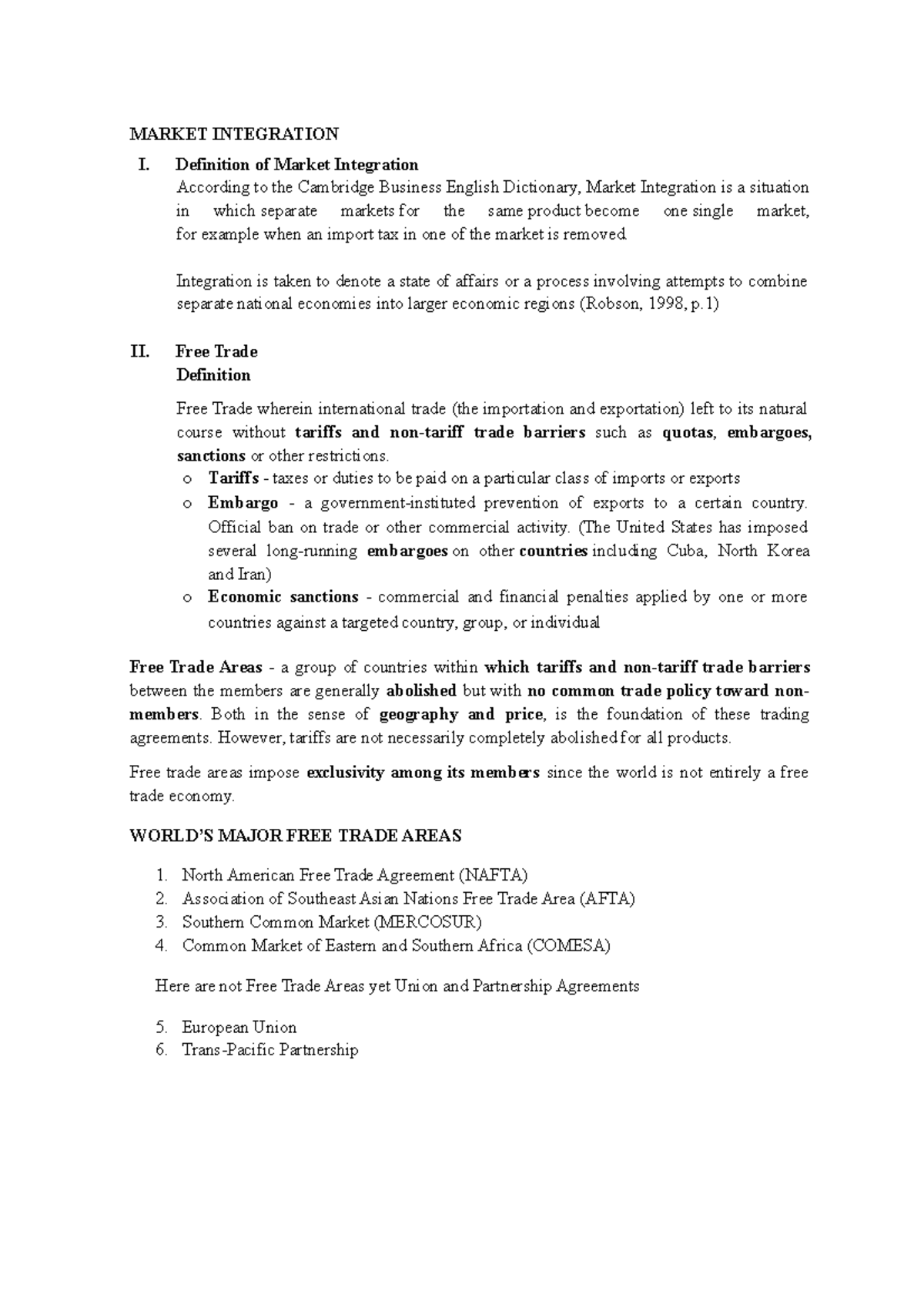 Market-integration compress - MARKET INTEGRATION I. Definition of ...