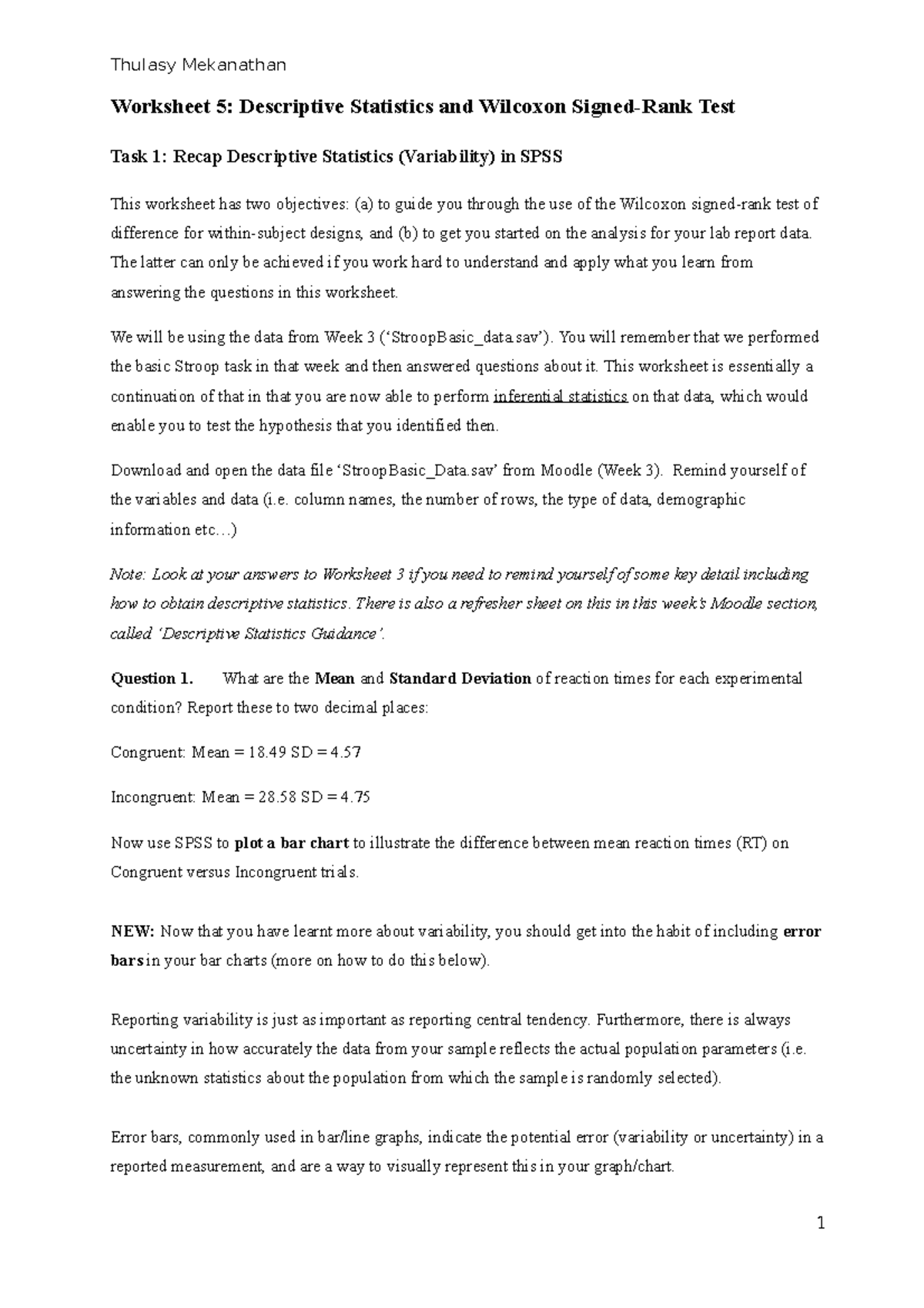 Worksheet 5 12th November 2019 Done - Worksheet 5: Descriptive ...