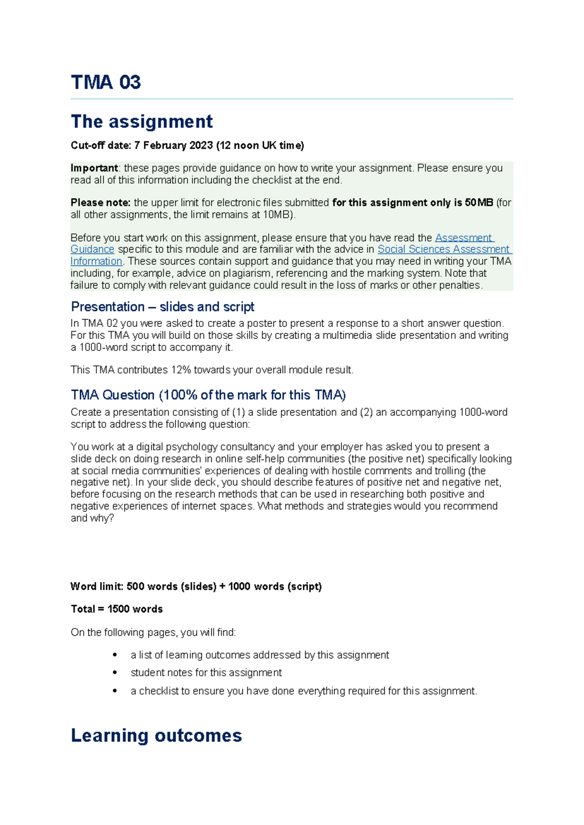TMA03 - TMA 03 The assignment Cut-off date: 7 February 2023 (12 noon UK ...