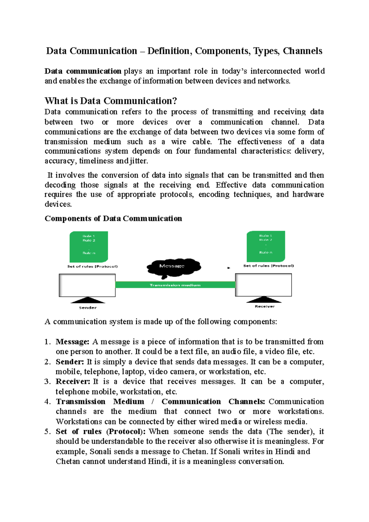 COMPUTER NETWORKS - Data Communication – Definition, Components, Types, Channels Data ...