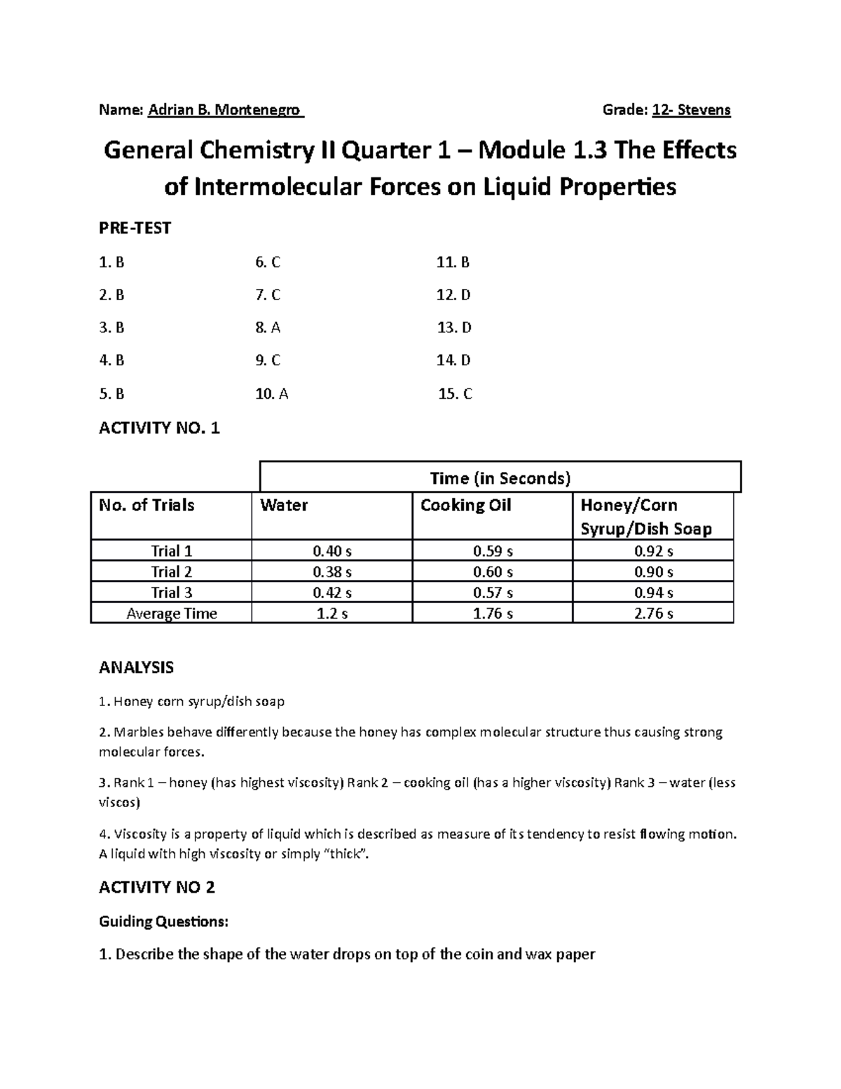 A General Chemistry II 12 Q1M1 - Name: Adrian B. Montenegro Grade: 12 ...