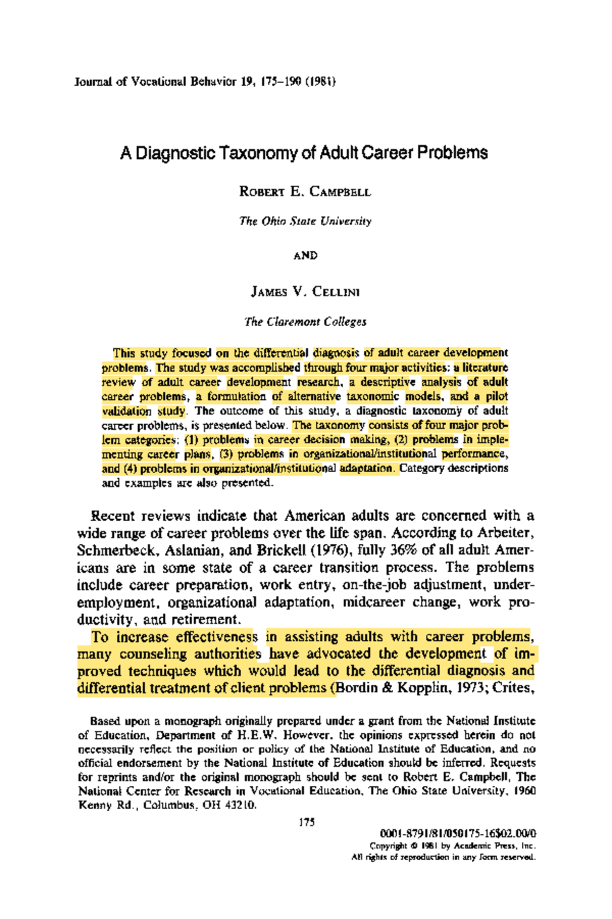 A Diagnostic Taxanomy of Adult Career Problems - Copy - Journal of ...