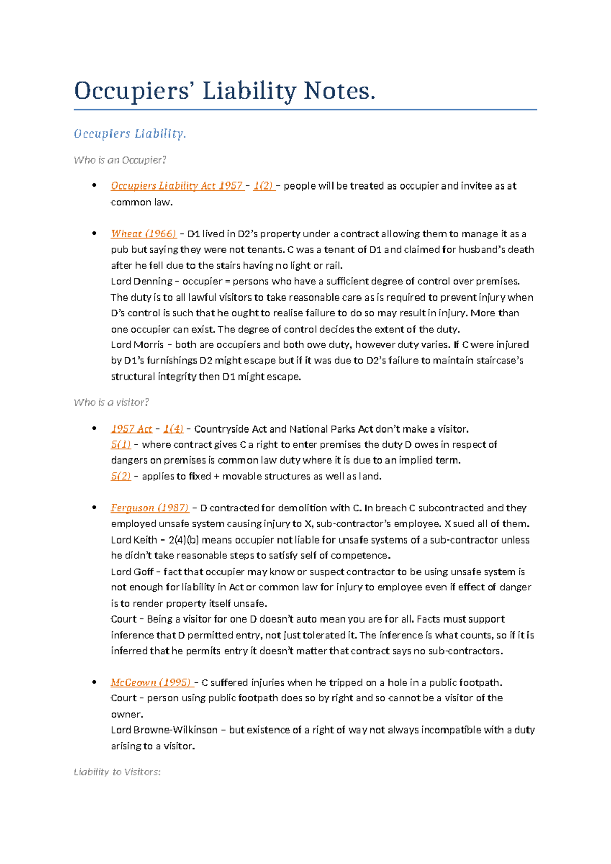 occupiers liability - Occupiers’ Liability Notes. Occupiers Liability ...