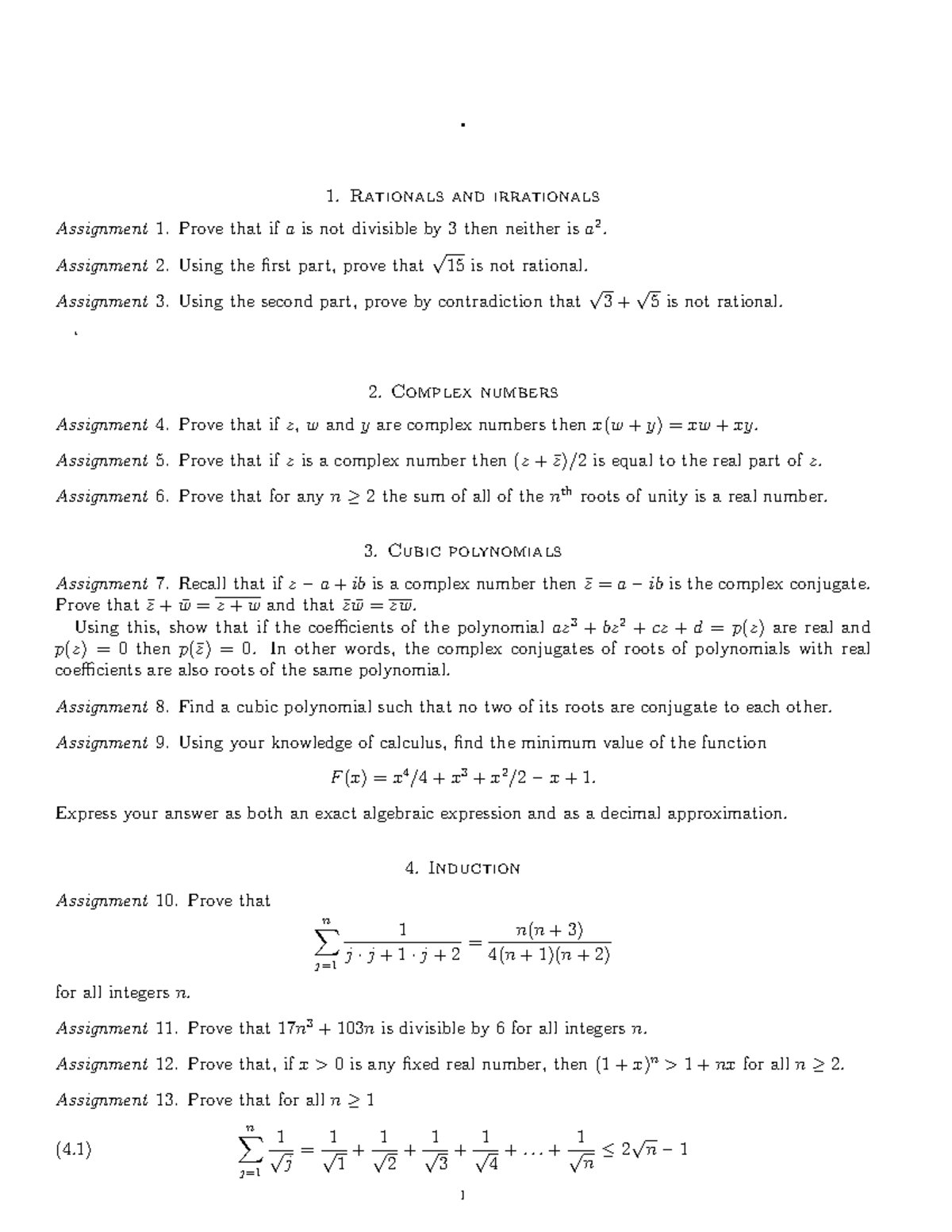Extra Assignments - . 1. Rationals and irrationals Assignment 1. Prove ...