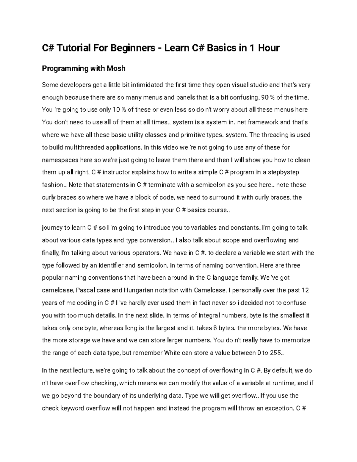 C# Tutorial For Beginners - Learn C# Basics in 1 Hour - 90 % of the ...