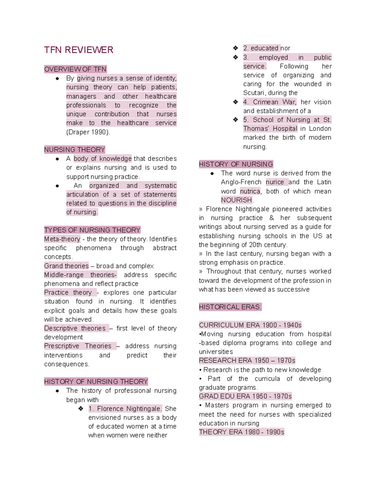 TFN Reviewer - TFN REVIEWER OVERVIEW OF TFN By giving nurses a sense of ...