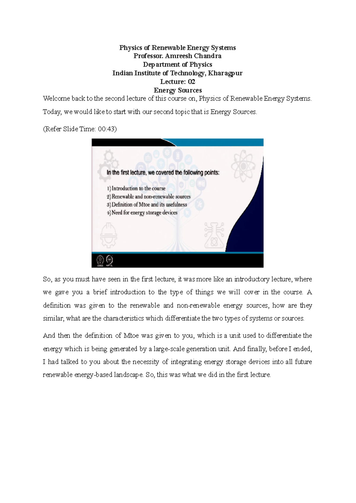 Lec02 - NPTEL Physics of Renewable Energy Technologies - Physics of ...