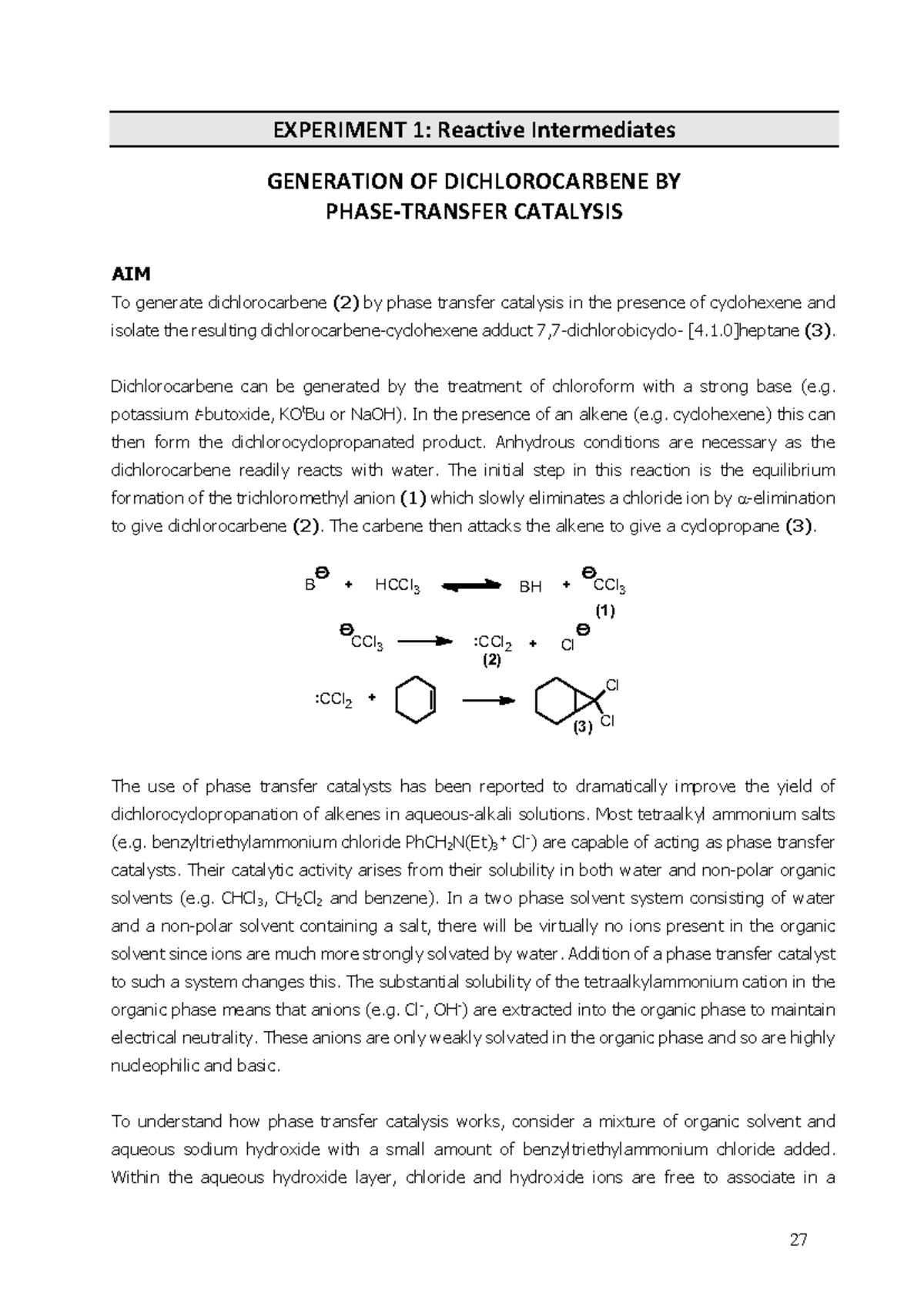 Ex 1 - Experiment 1 - EXPERIMENT 1 : Reactive Intermediates GENERATION ...