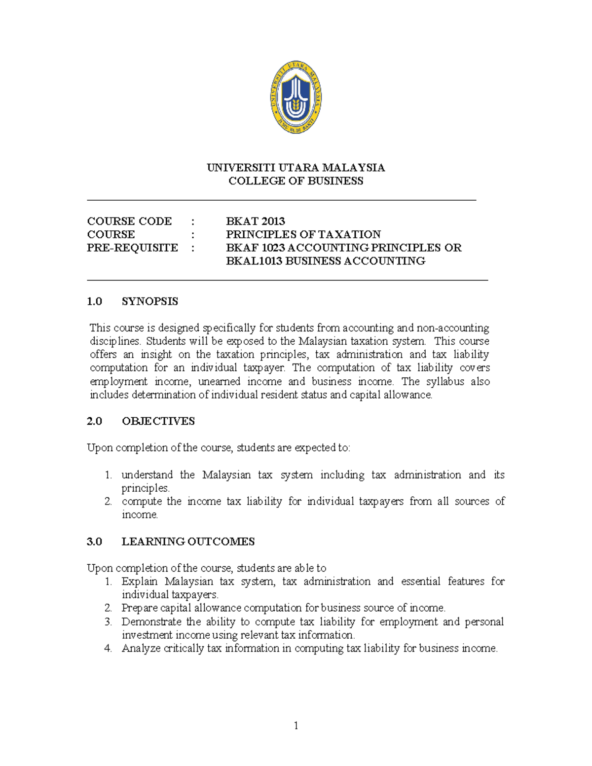 Student Syllabus A 232 - UNIVERSITI UTARA MALAYSIA COLLEGE OF BUSINESS ...