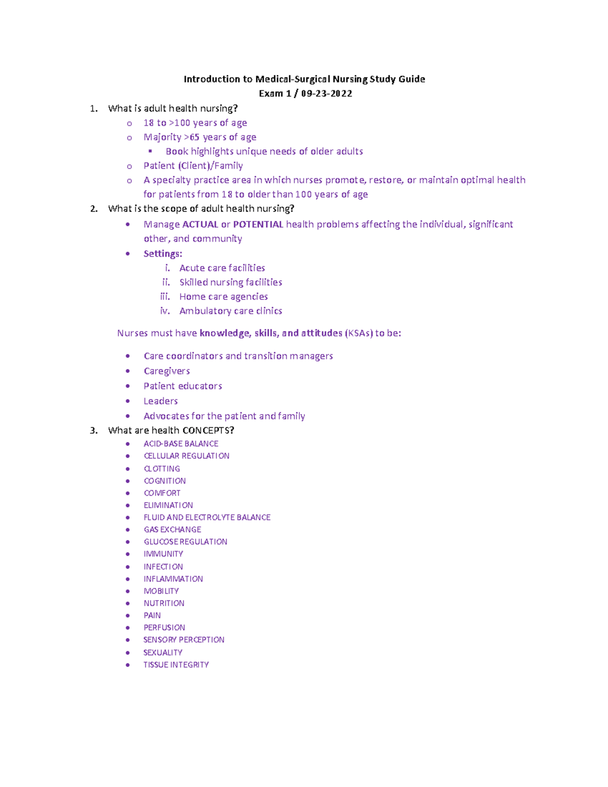 NU 300 Intro into Med Surg - Introduction to Medical-Surgical Nursing ...