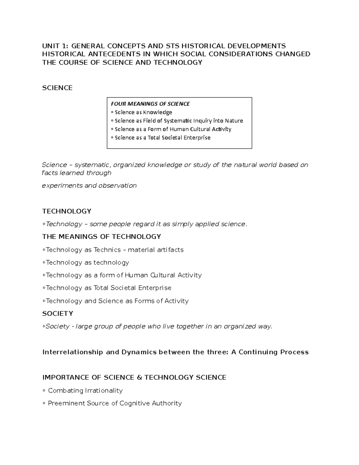 Science, Technology, and Society - Topic for Midterms Summary Module ...