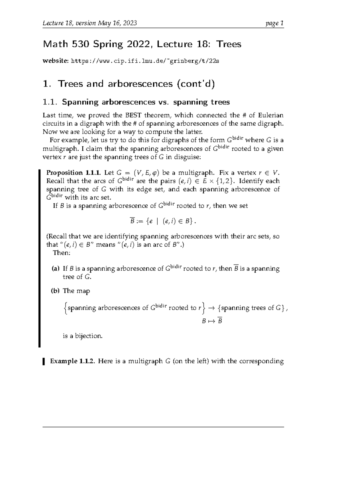 Lec18 number of spanning trees - Math 530 Spring 2022, Lecture 18: Trees website: - Studocu