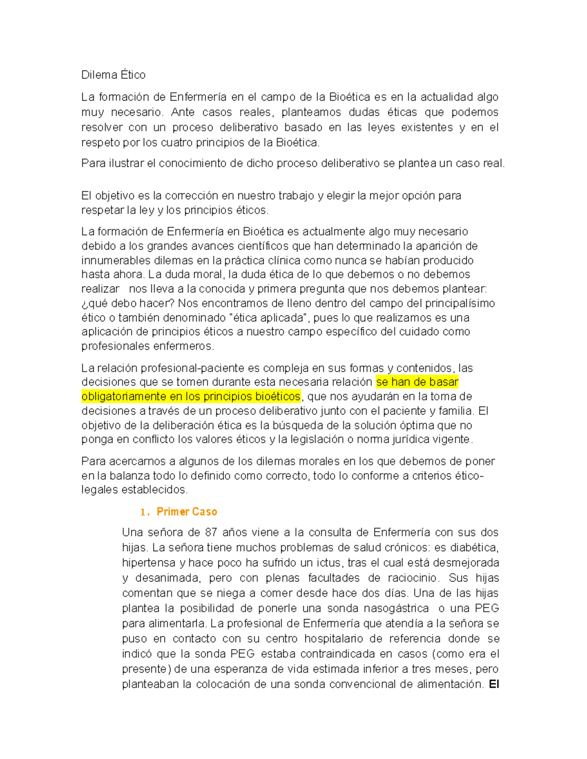 Dilema Ético 1 - Vnnvbb - Dilema Ético La formación de Enfermería en el ...