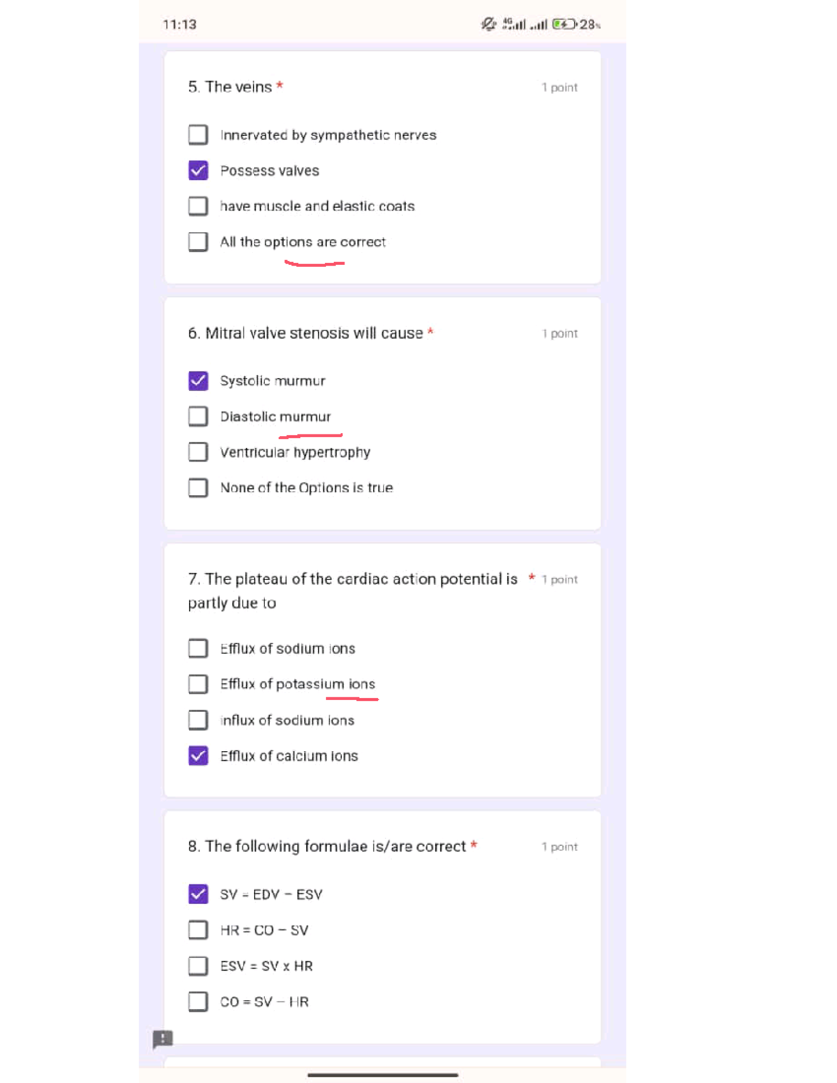 CVS physiology questions - 11:13 5. The veins 1 point Innervated ...