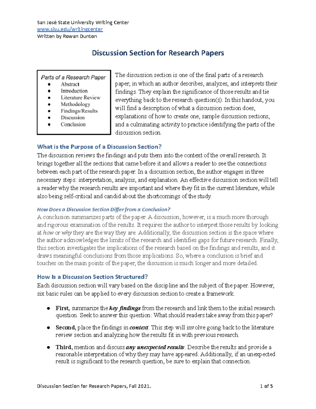 Discussion Section for Research Papers - San José State University ...