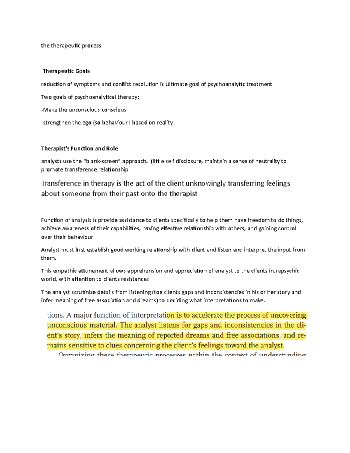 Guidance chapter five - the therapeutic process Therapeutic Goals ...