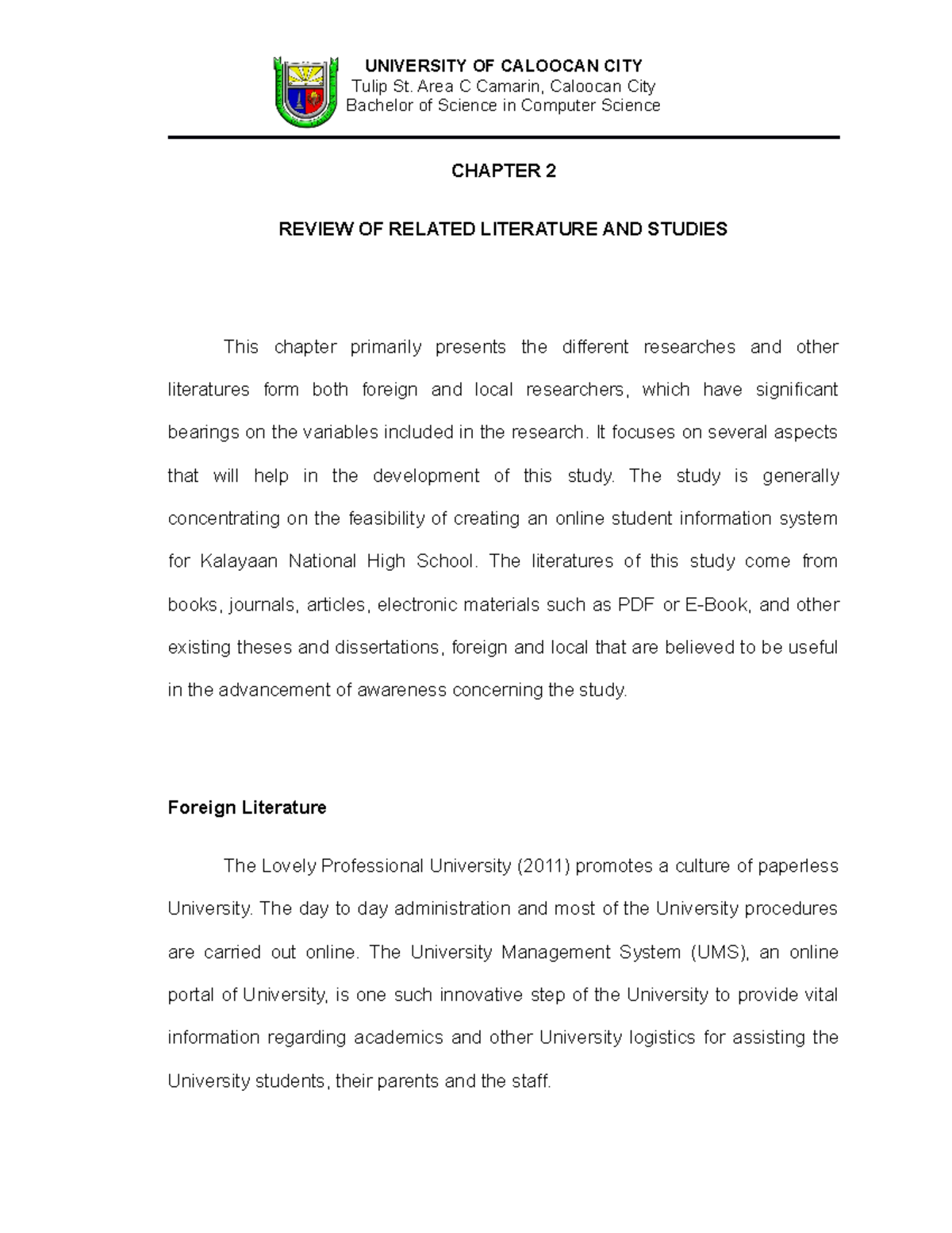 Chapter 2 Review OF Related Literature A - Bachelor of Science in ...