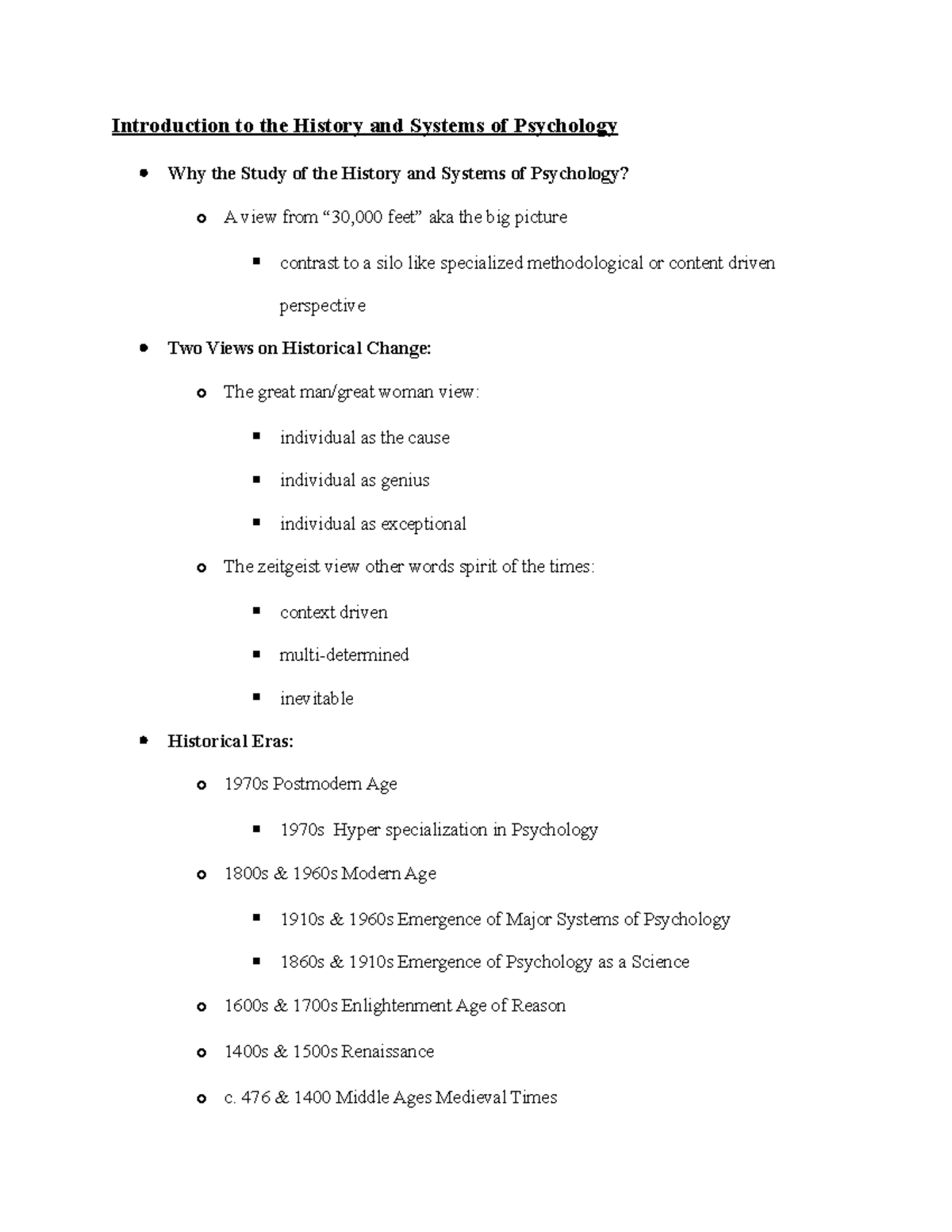 Introduction history psy notes 1 - Introduction to the History and ...