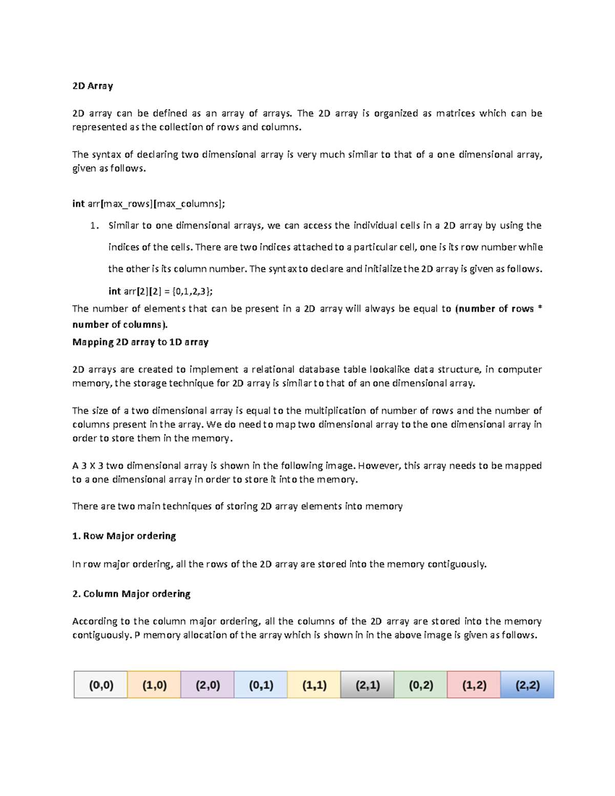 2D array - 2D Array 2D array can be defined as an array of arrays. The ...