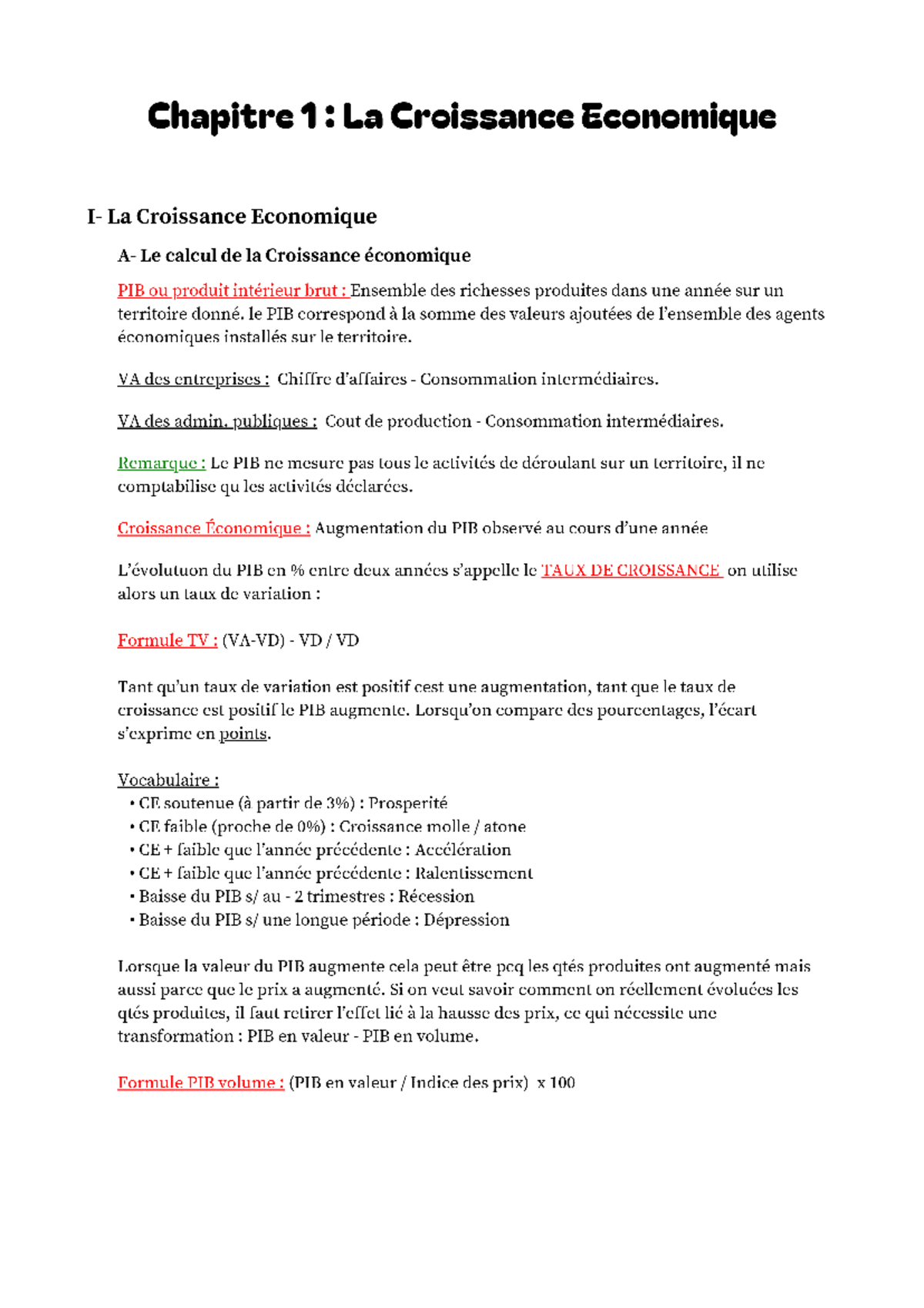 SES CH1 - Les enjeux de la croissance économique - Chapitre 1 La Croissance Economique La - Studocu