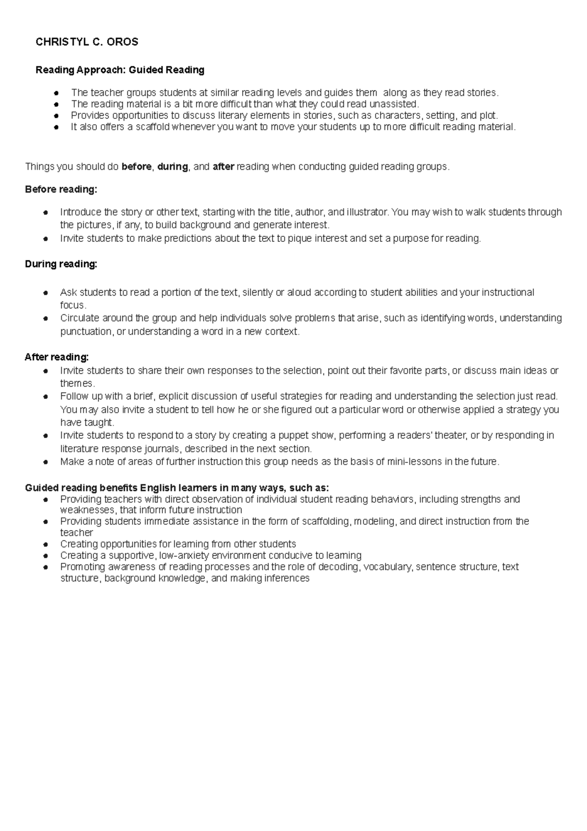 Guided Reading - CHRISTYL C. OROS Reading Approach: Guided Reading The ...