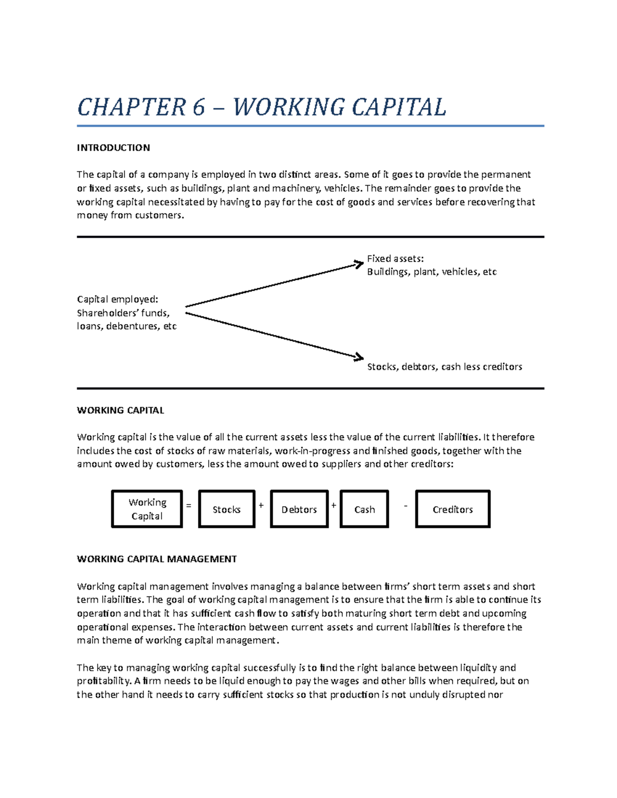 Chapter 6 - Working Capital Management - CHAPTER 6 – WORKING CAPITAL ...