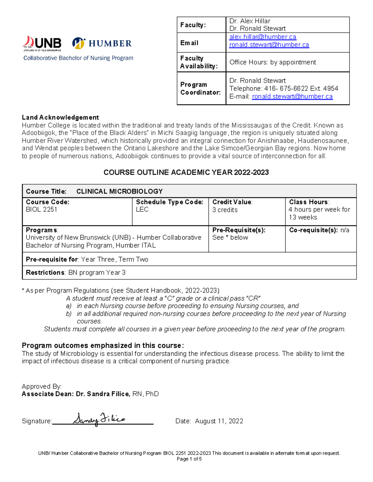 BIOL 2251 Clinical Microbiology Course Outline 2022-2023 - UNB/ Humber ...