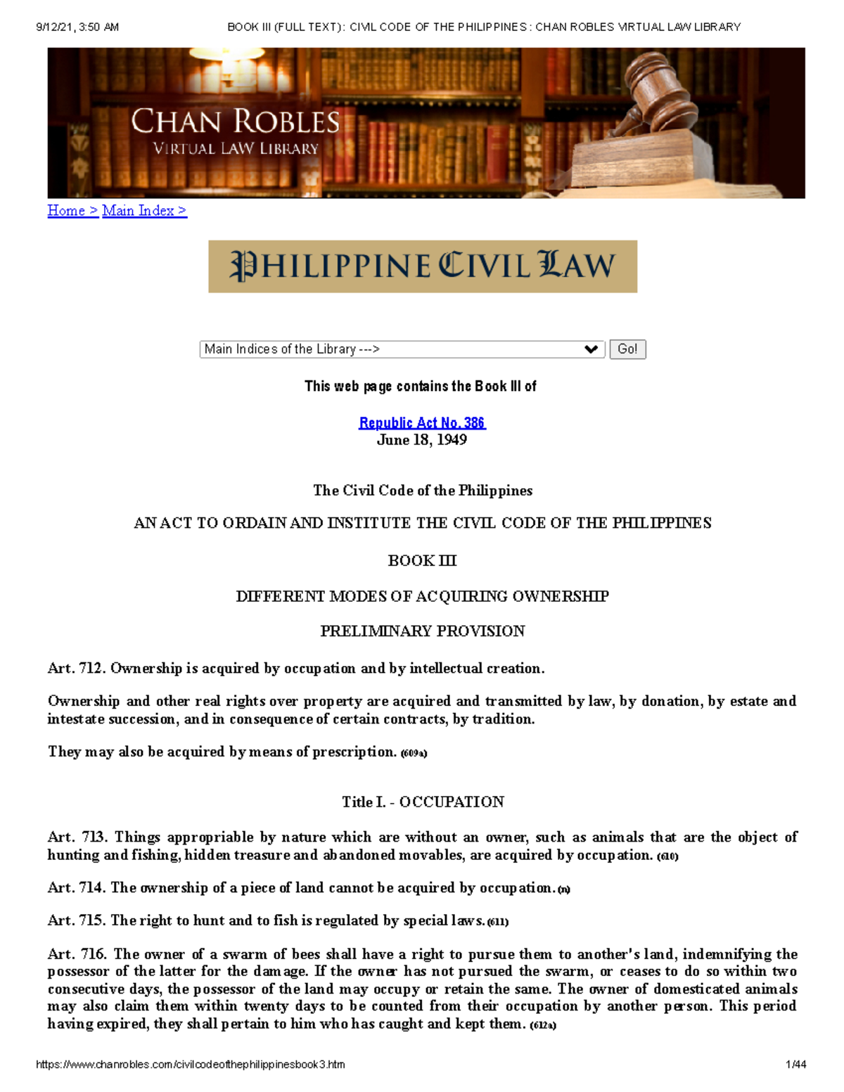BOOK III (FULL TEXT) Civil CODE OF THE Philippines - Juris Doctor - Studocu
