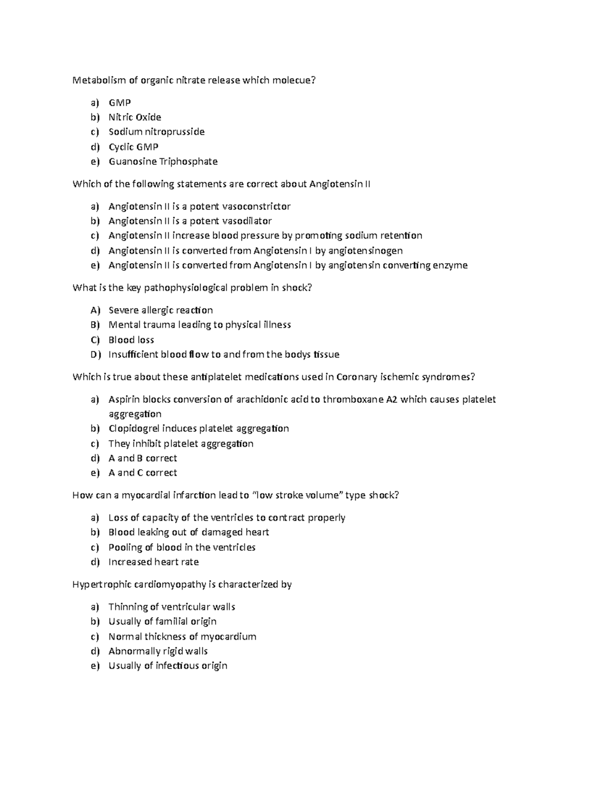 Cardio practice quiz - Metabolism of organic nitrate release which ...