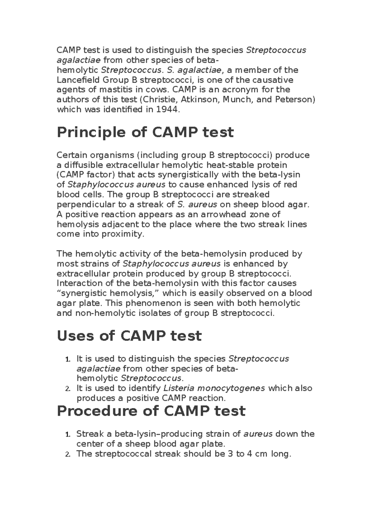 CAMP test is used to distinguish the species Strep - CAMP test is used ...