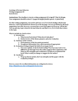 Writing Assignment #1 Instructions - Sociology of Deviant Behavior ...